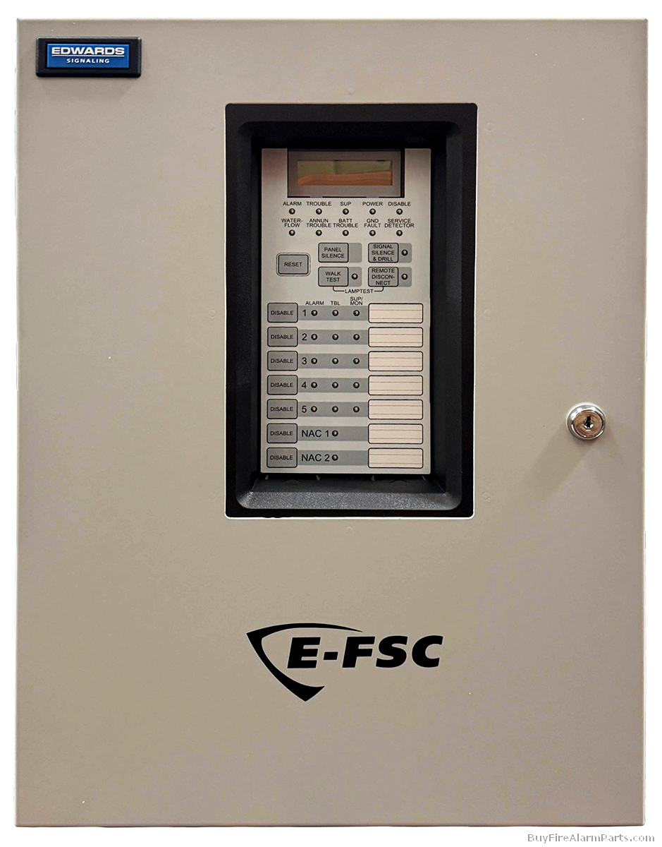 Edwards E-FSC502GD (5-Zone FACP w/ Communicator) in Gray Cabinet