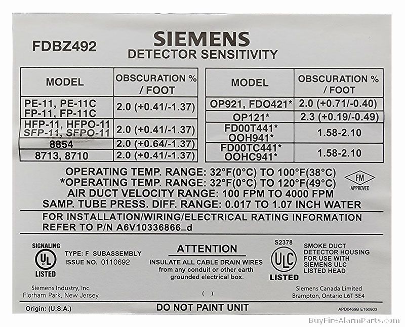 Siemens FDBZ492 2-Wire Duct Housing (No Relay)