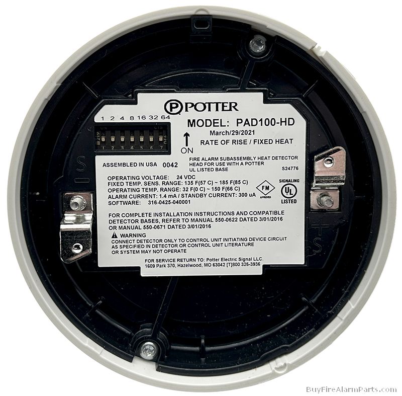 Potter PAD100-HD Rate of Rise / Fixed Temperature Heat Sensor